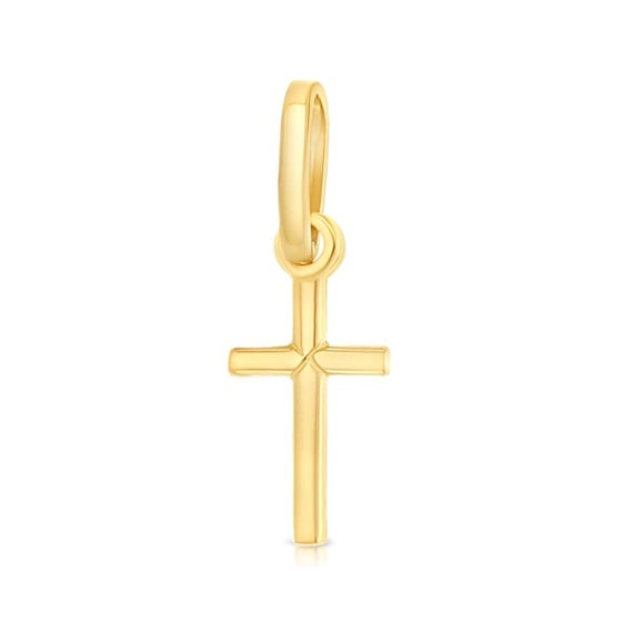 Real 14K Yellow Gold Plain Cross Religious Charm Small Tiny - Etsy
