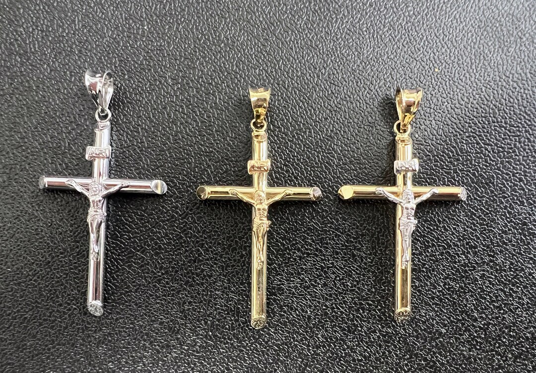 14K Real Yellow Gold White Gold Jesus Crucifix Cross Religious Charm ...