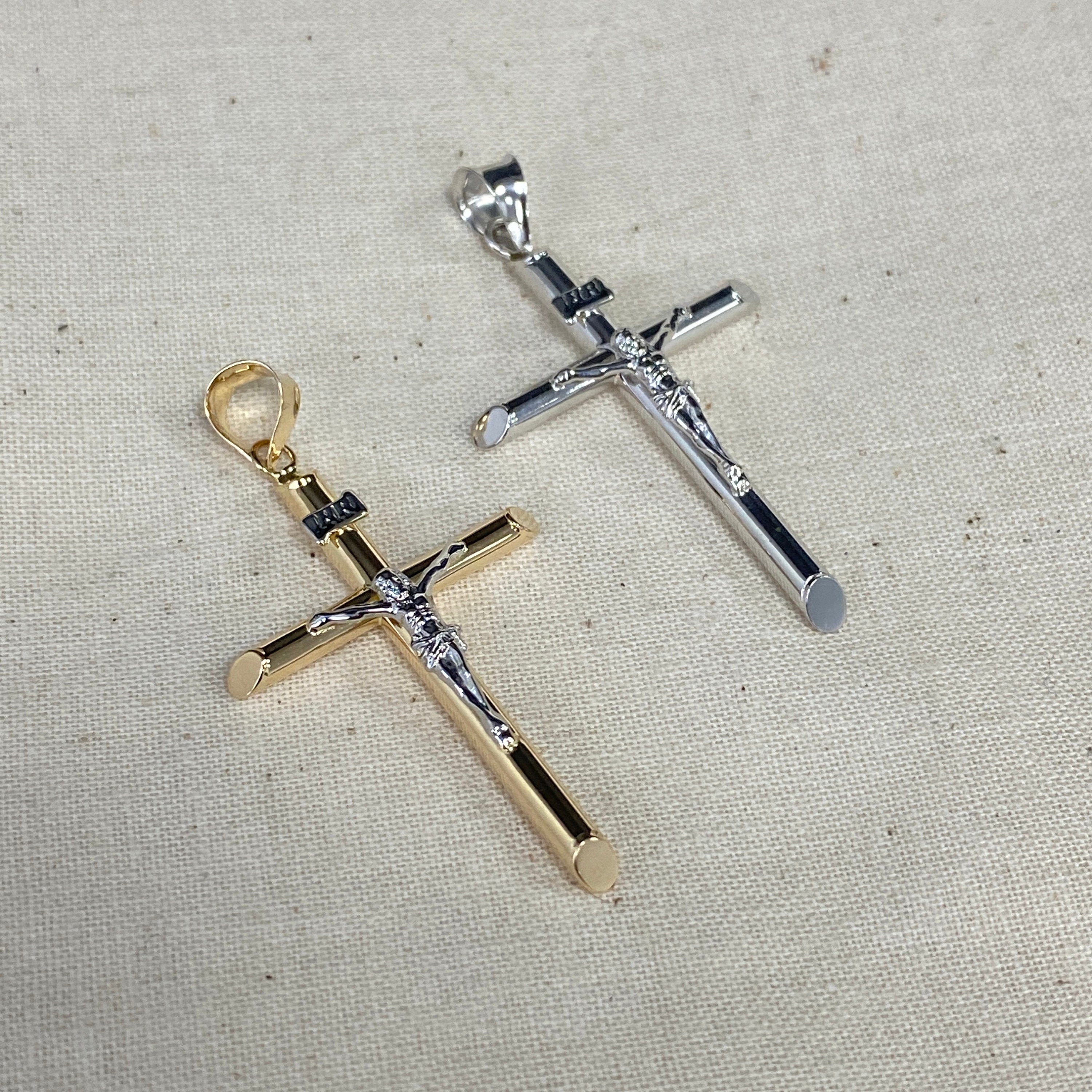 14K Real Yellow Gold White Gold Jesus Crucifix Cross Religious | Etsy