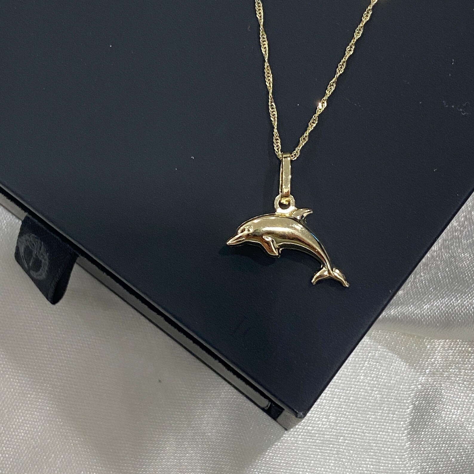 Real 14K Gold Dolphin Necklace, Dainty Dolphin Charm Pendant With 0.9mm ...