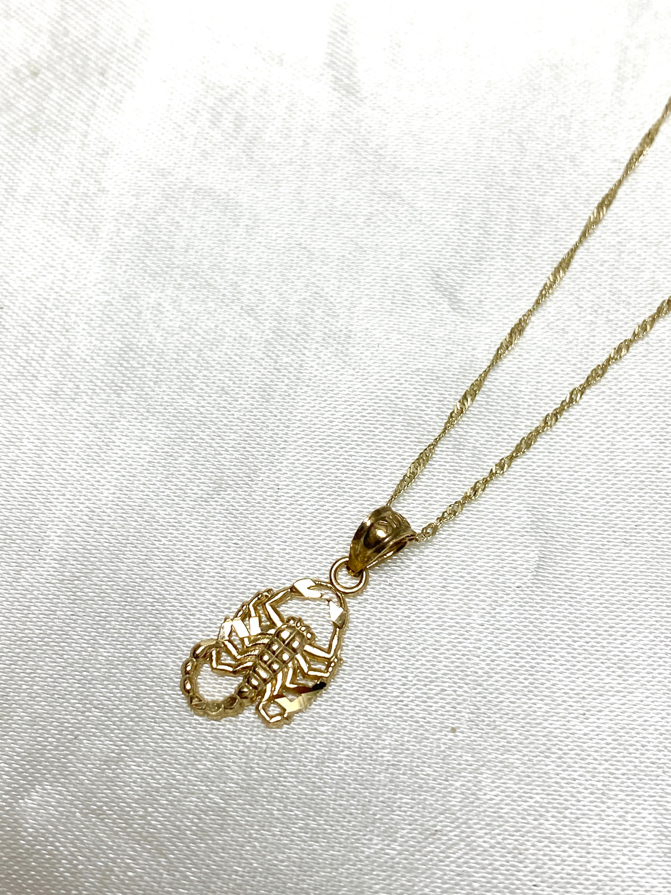 14K Gold Scorpion Charm Pendant With 0.9MM Singapore Chain Necklace ...