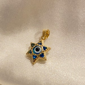 14K Yellow Gold Evil Eye Star Charm Pendant With 1.2mm Flat Open Wheat ...