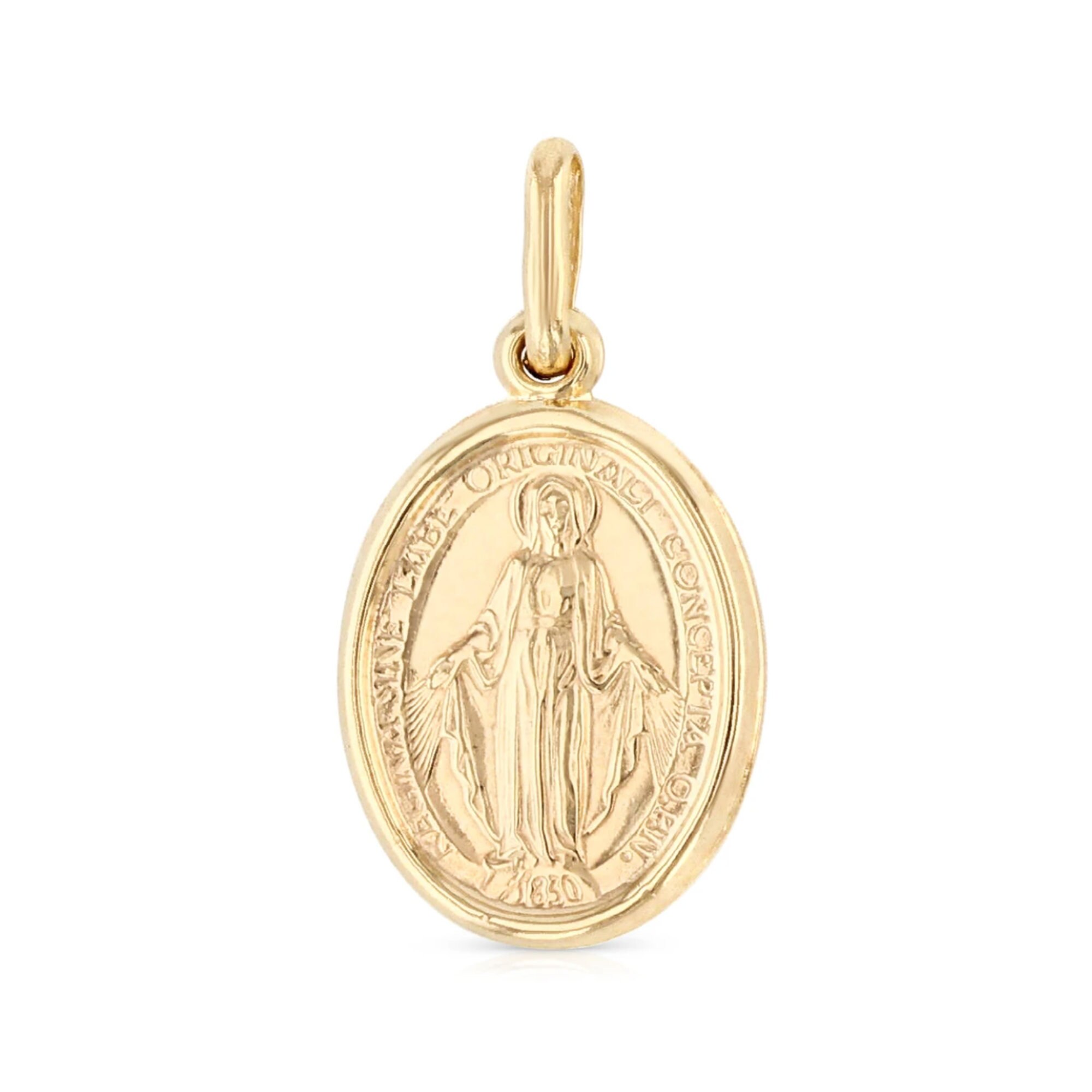 14k Real Yellow Gold Religious Oval Virgin Mary Miraculous Medal ...