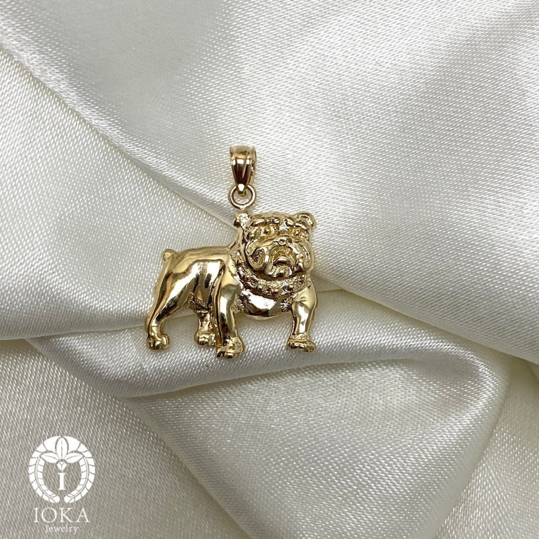 14K Solid Gold Bulldog Charm Tiny Pendant Stylish on Necklace or Chain ...