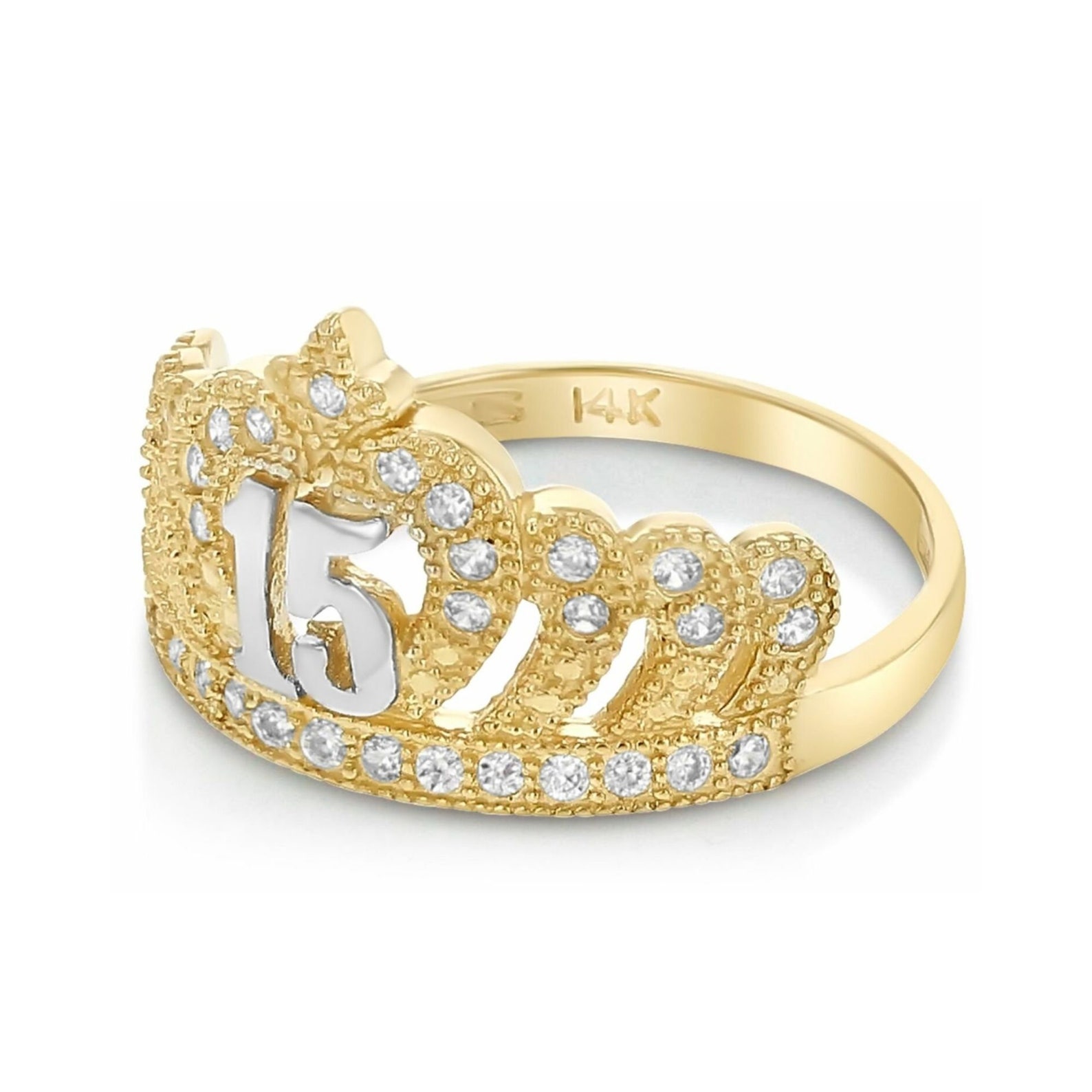 14K Two Tone Gold CZ 15 Years Birthday Tiara Princess - Etsy