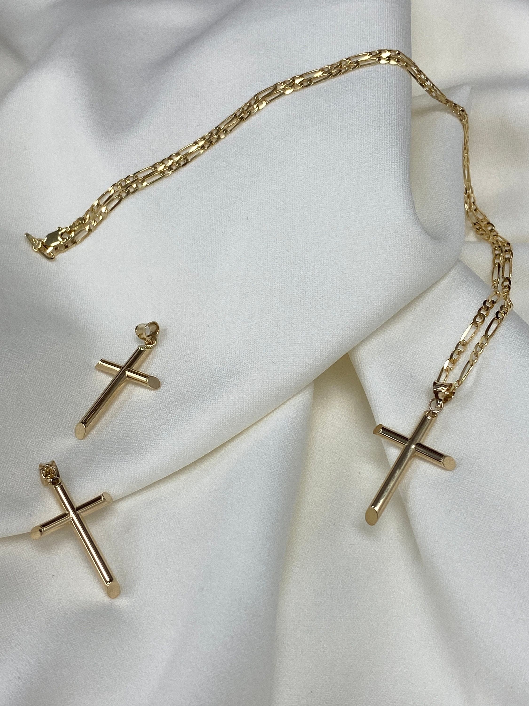 Real 14k Gold Cross Pendant Necklace Chain Tube Cross 1.9mm | Etsy