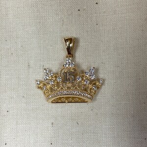 Real 14K Yellow Gold 15 Years Quinceanera Princess Crown or Tiara Cubic ...