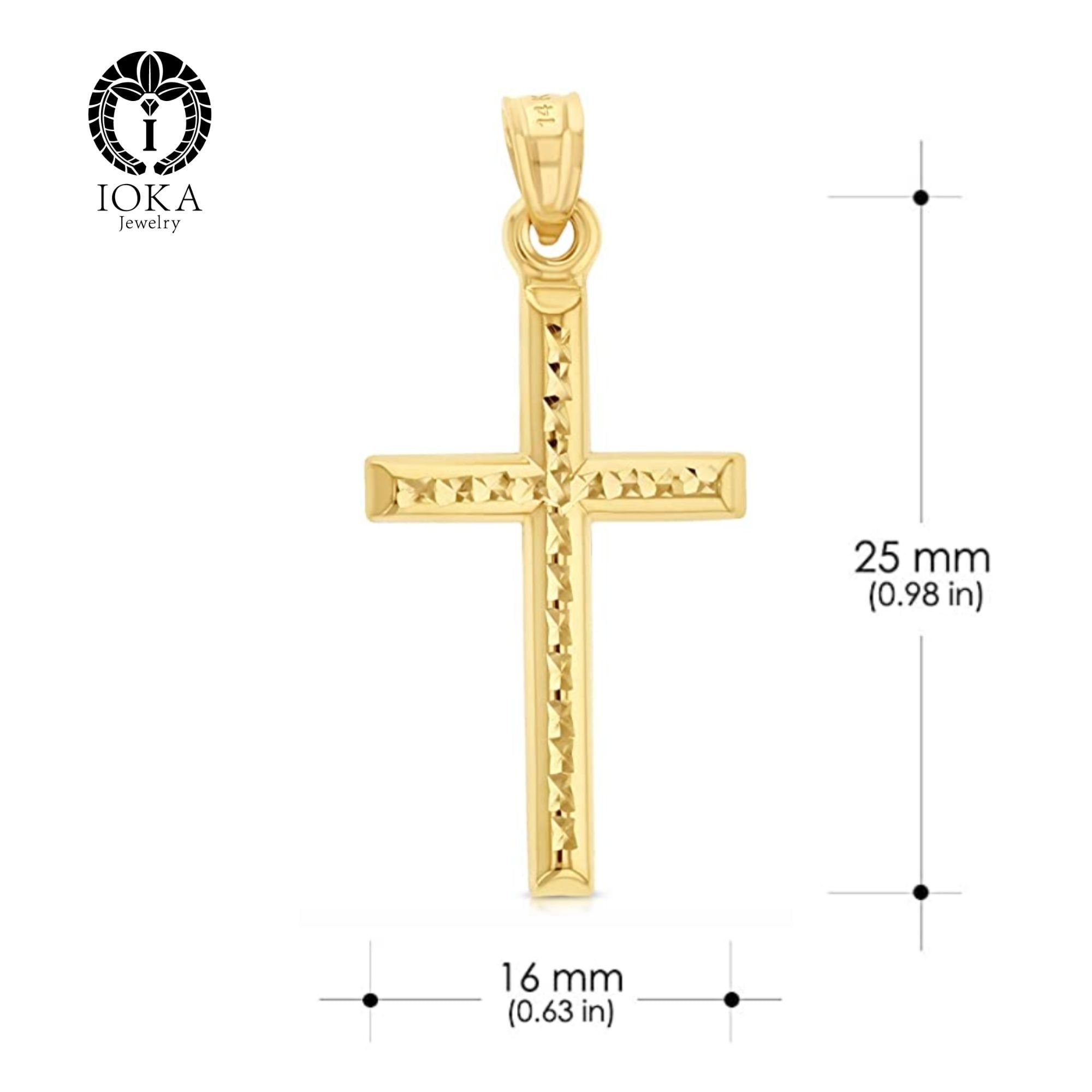 14k Real Yellow Gold Religious Cross Charm Small Pendant for Necklace ...