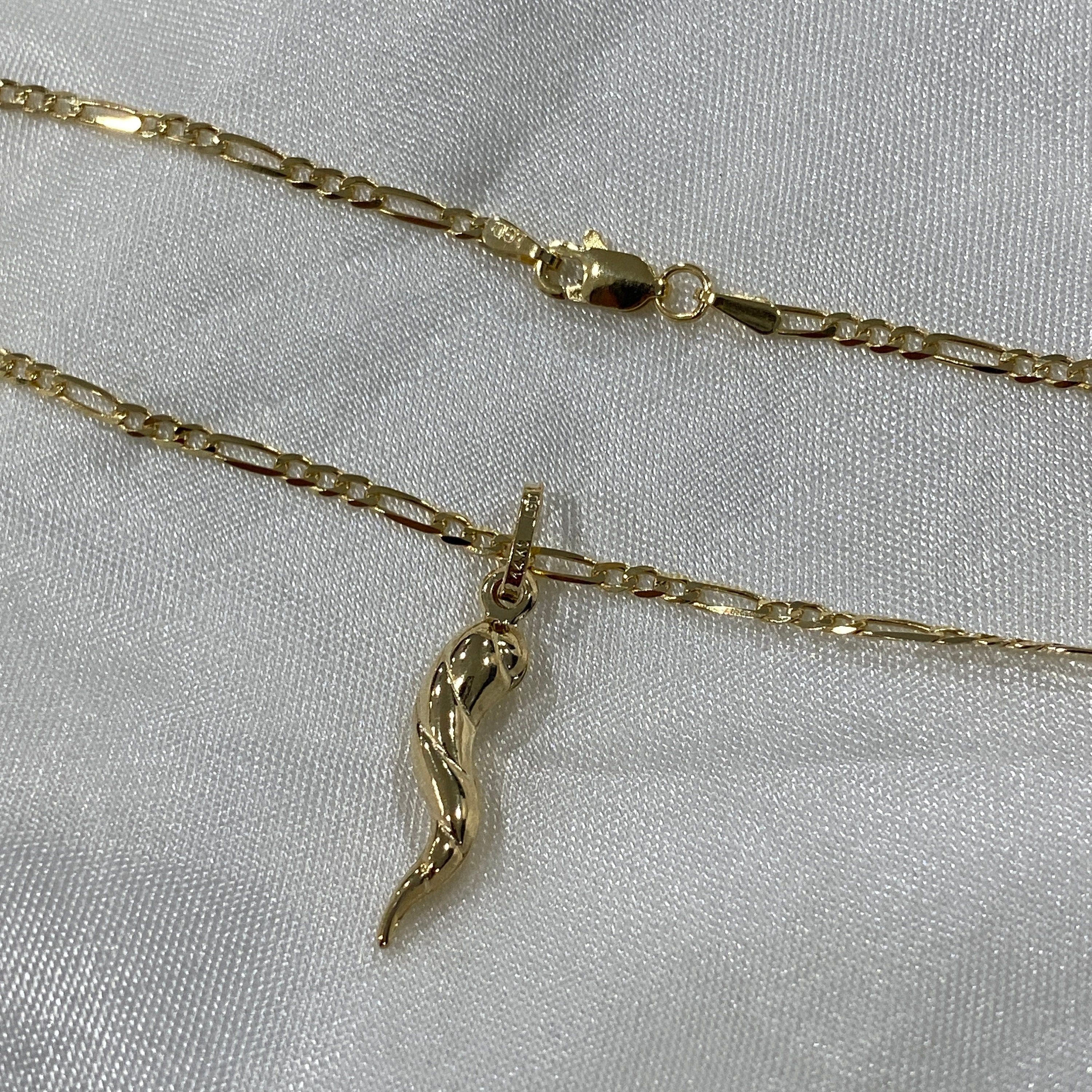 14K Yellow Gold Cornicello Chili Italian Horn Charm Pendant With 2mm ...