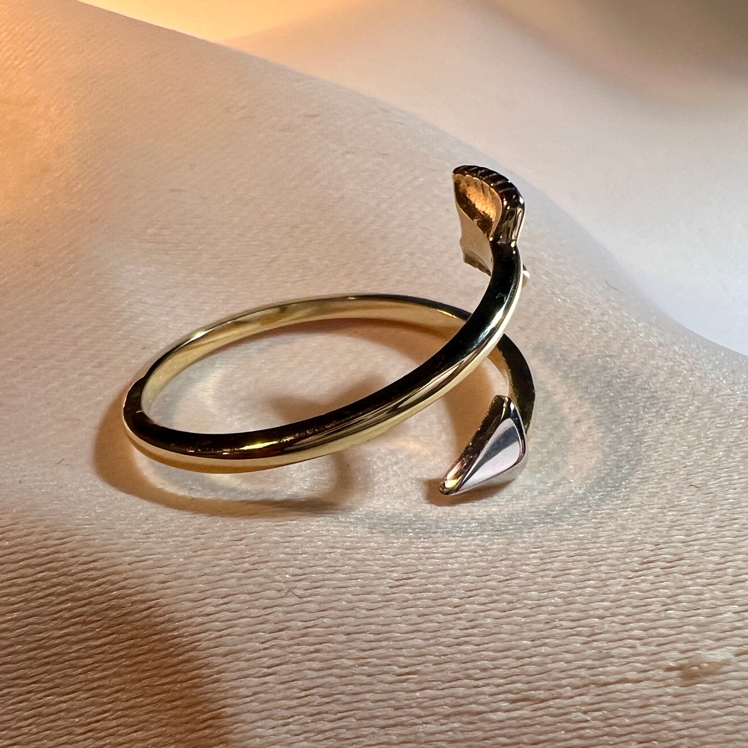 14K Solid Gold Arrow Minimalist Dainty Adjustable Ring Band Wrap Around ...