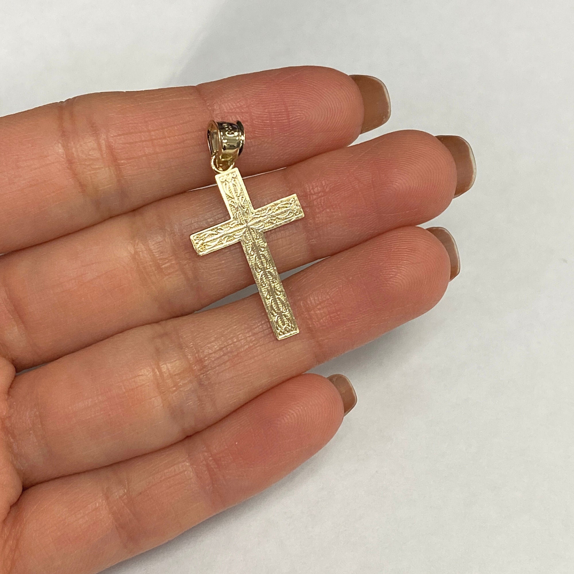 Real 14K Yellow Gold Latin Design Cross Religious Charm Pendant - Etsy