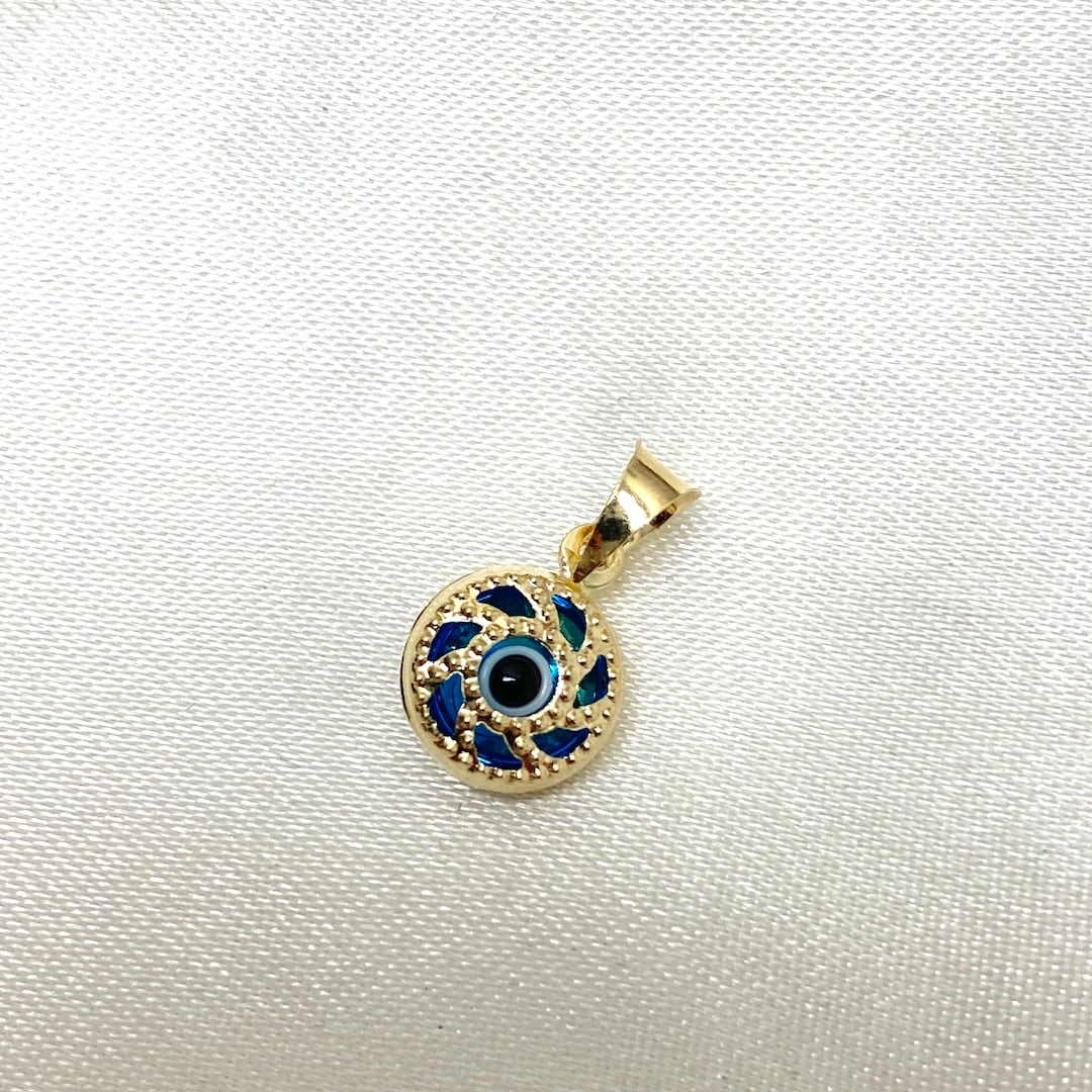 14K Yellow Gold Evil Eye Charm Pendant for Necklace or Chain, Blue ...