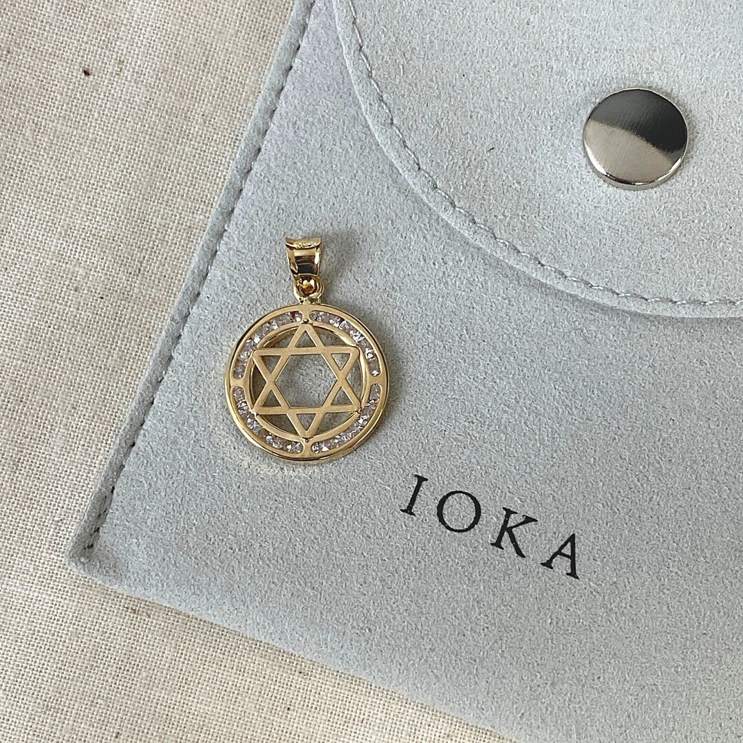 14k Real Yellow Gold Cubic Zirconia Star of David Charm Pendant, Star ...