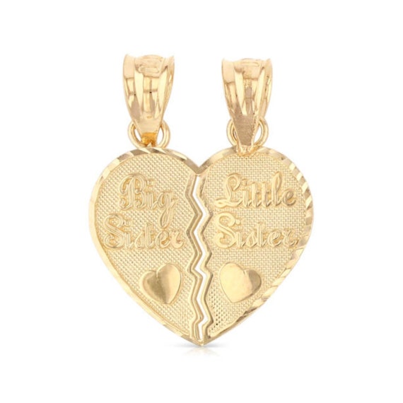 14K Real Yellow Gold Big Sister and Little Sister Two Piece - Etsy
