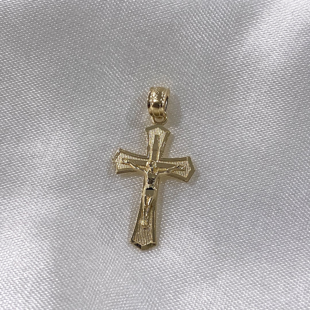 14K Yellow Gold Religious Cross Jesus Crucifix Charm Pendant for ...