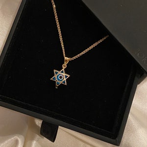 14K Yellow Gold Evil Eye Star Charm Pendant With 1.2mm Flat Open Wheat ...