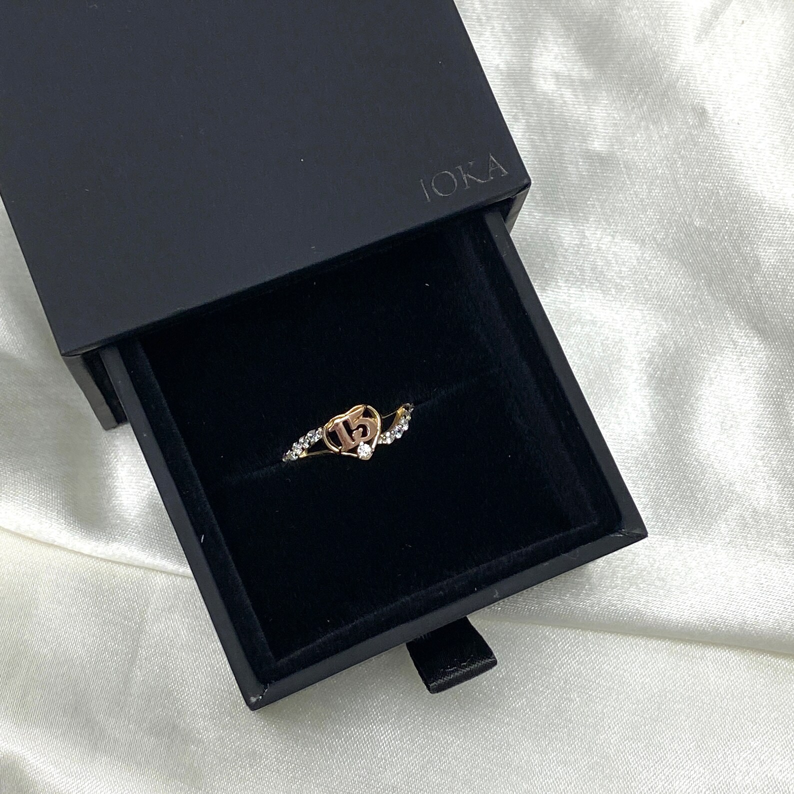 14K Two Tone Gold 15 Years Birthday Cubic Zirconia Heart Quinceanera ...