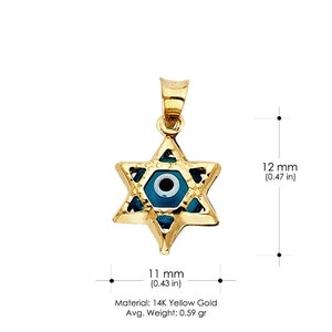 14K Yellow Gold Evil Eye Star Charm Pendant With 1.2mm Flat Open Wheat ...