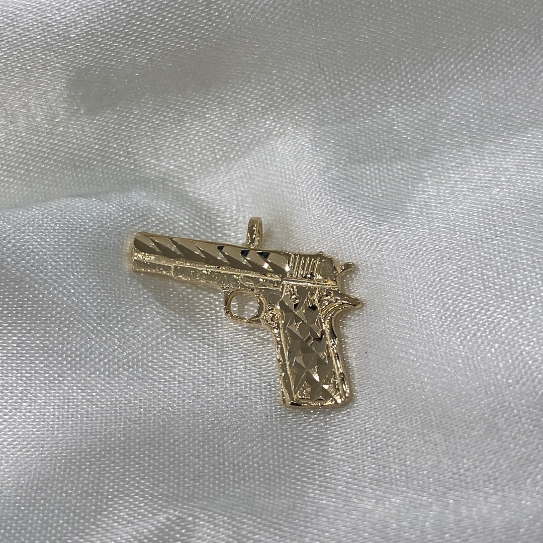 Real 14K Yellow Gold Rifle Gun Charm Pendant, 14K Solid Yellow Gold ...