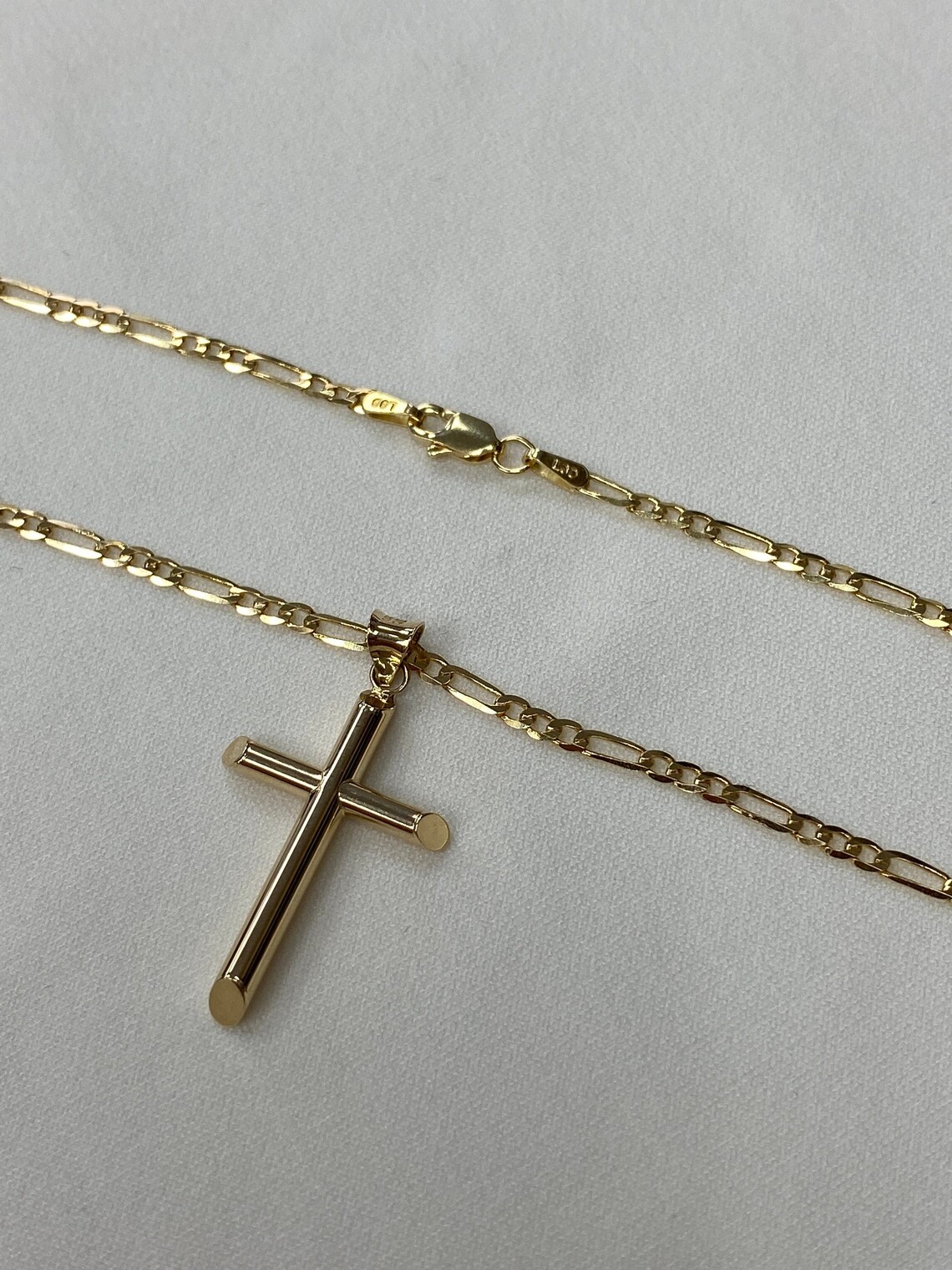 Real 14k Gold Cross Pendant Necklace Chain Tube Cross 1.9mm - Etsy
