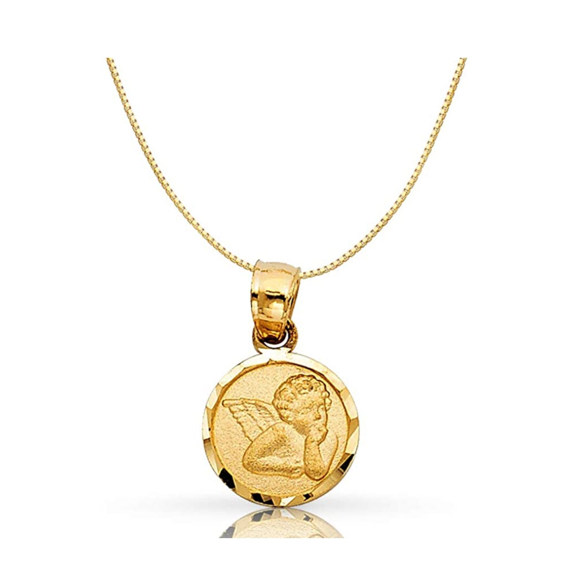14K Real Yellow Gold Small Angel Religious Charm Pendant With 0.5mm Box ...