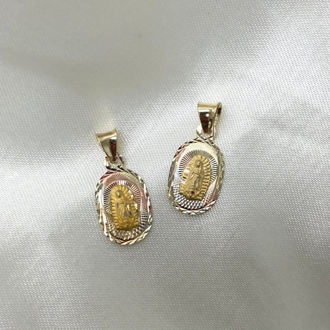 14K Gold Our Lady of Guadalupe Pendant Diamond-cut Virgin of Mary ...