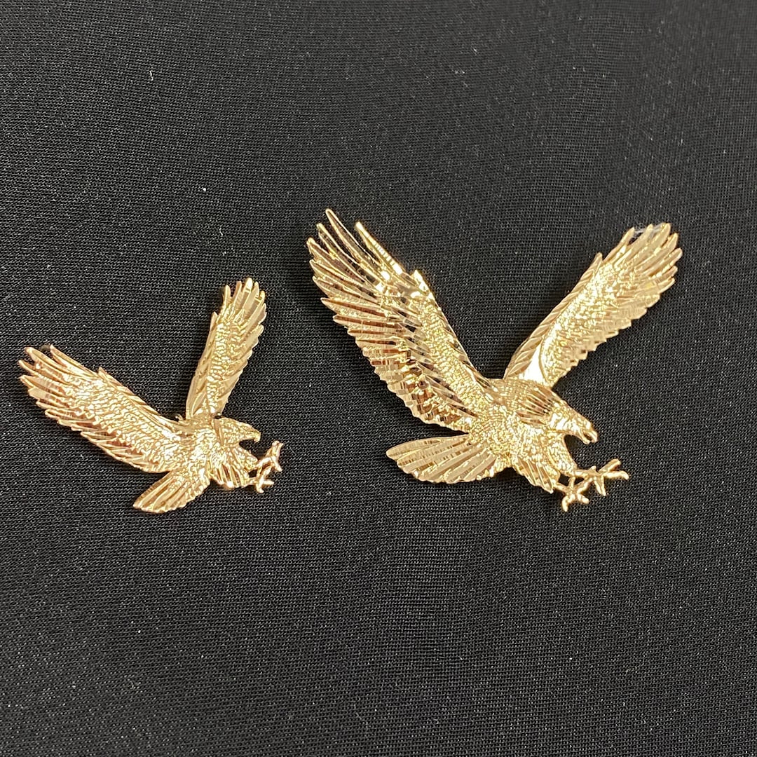 Real 14K Yellow Gold Eagle Charm Pendant, Animal Flying Bird Charm ...
