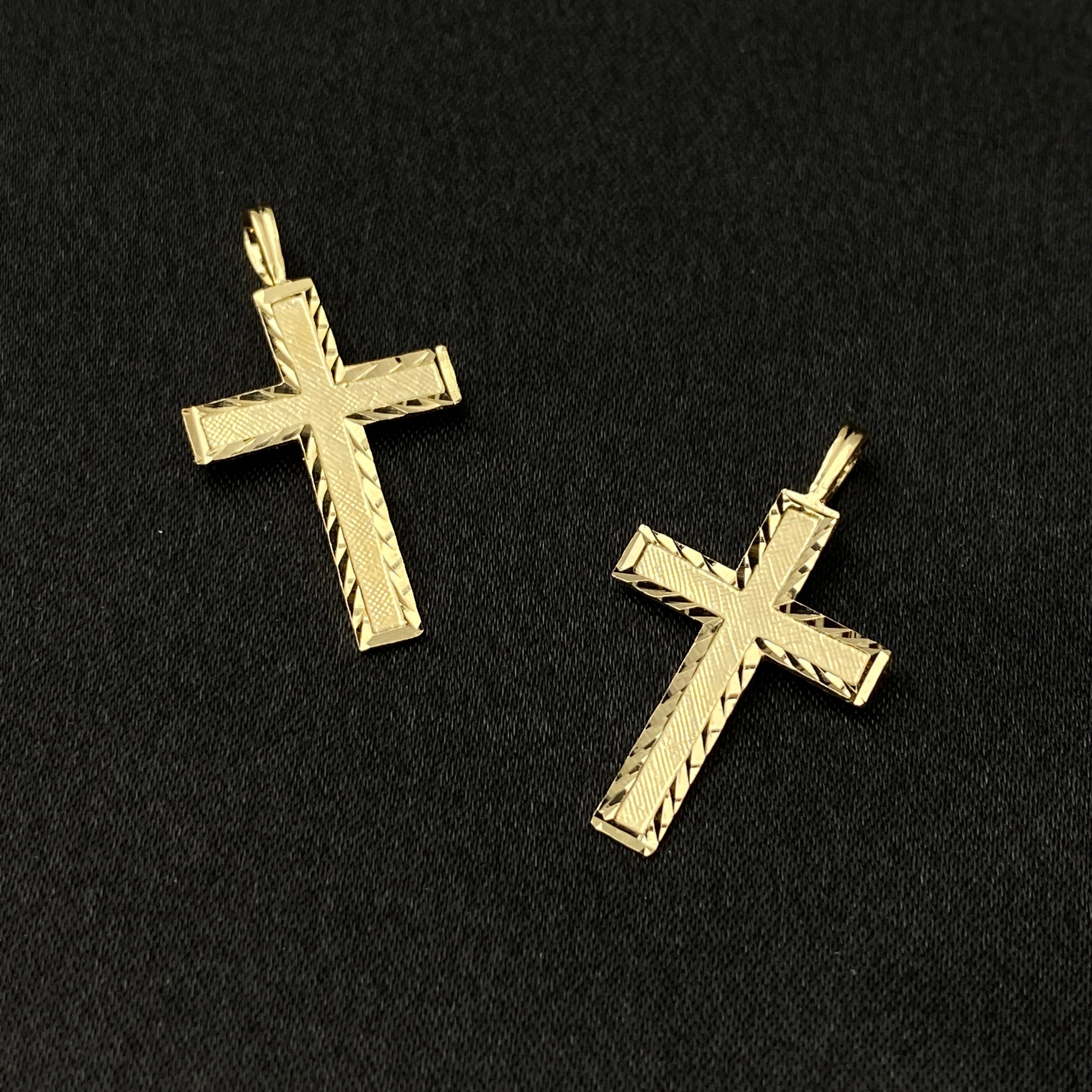 Real 14K Yellow Gold Medium Religious Latin Cross Pendant, Diamond Cut ...