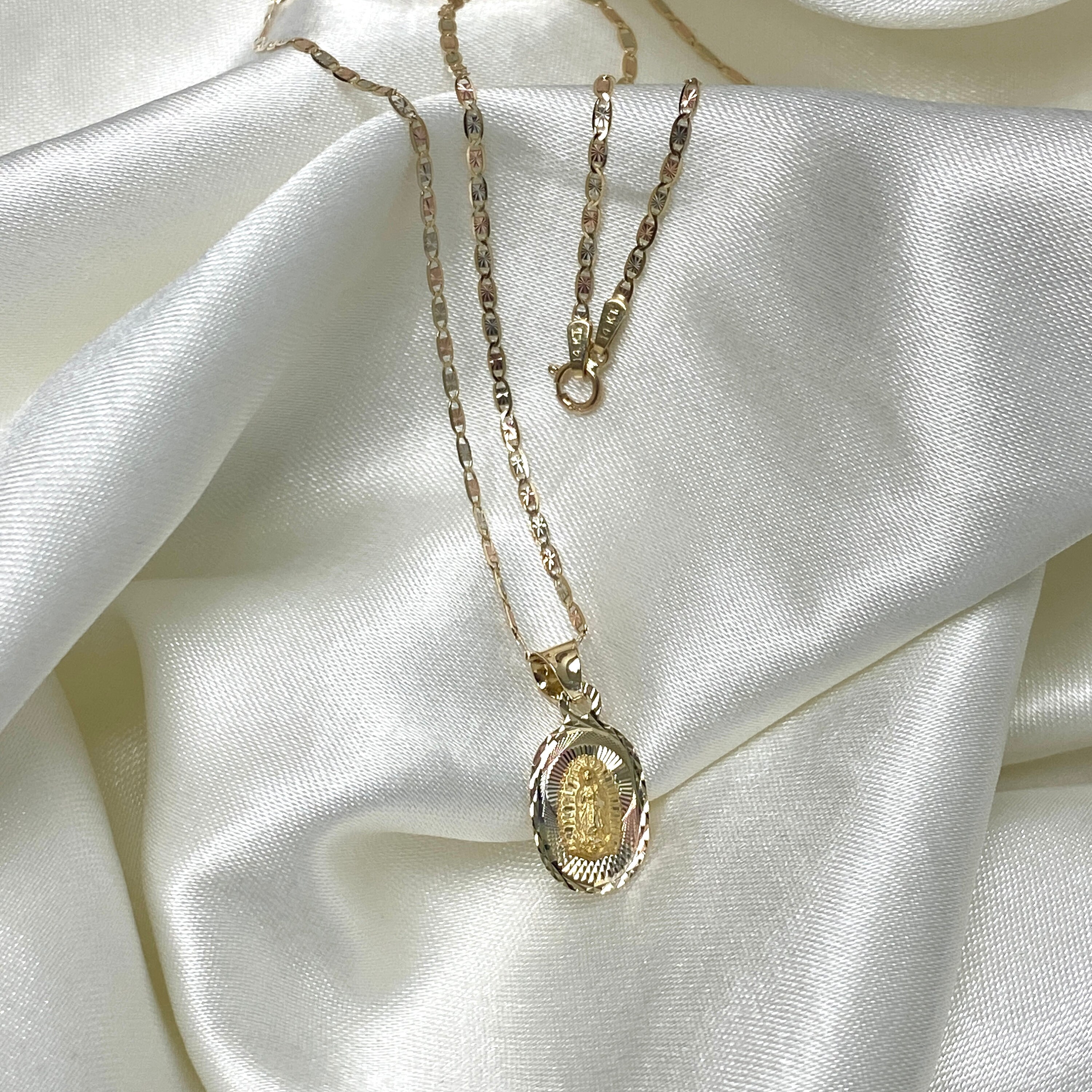 14K Tri Color Gold Our Lady of Guadalupe Virgin Mary Stamp Pendant ...
