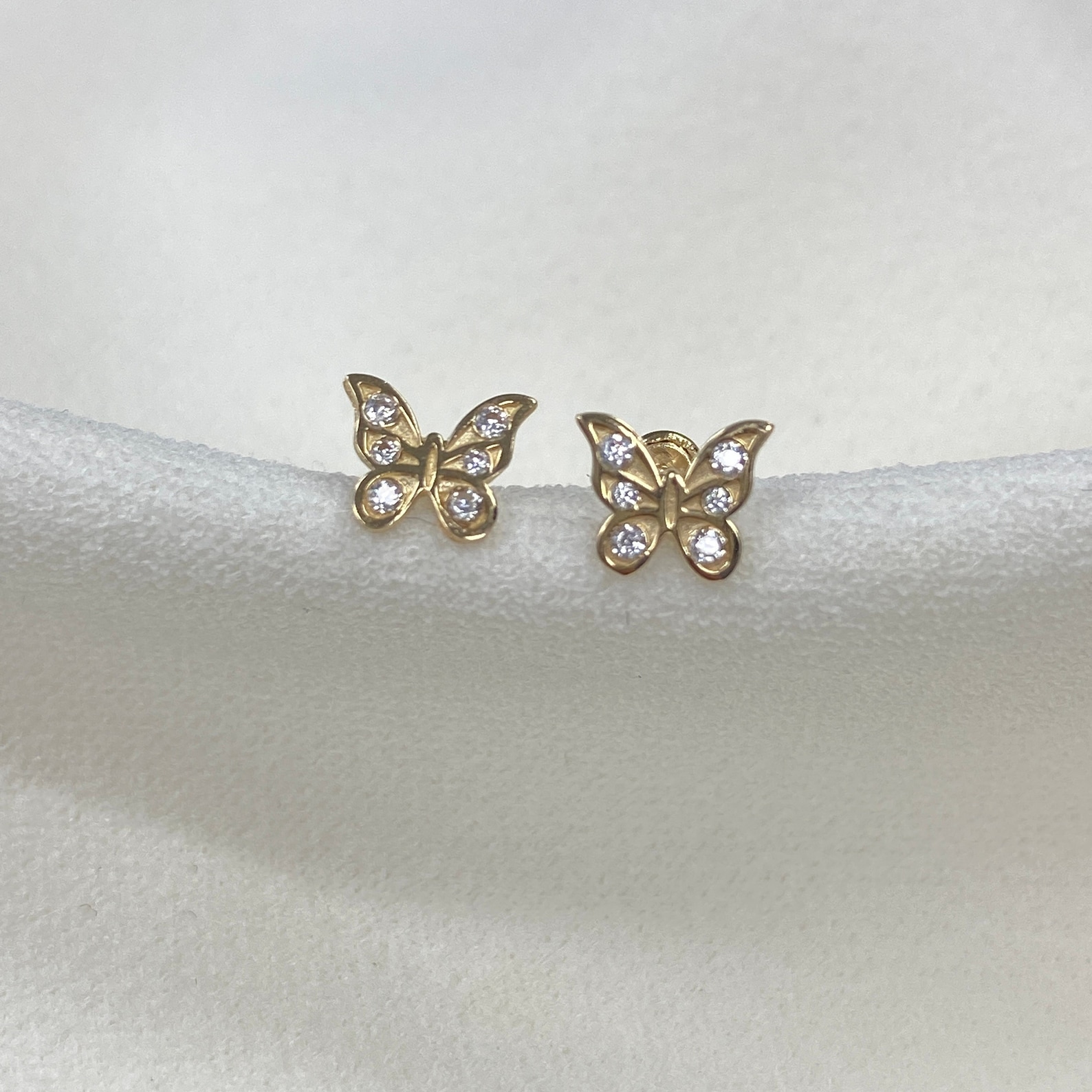 14K Gold CZ Stone Butterfly Stud Screw Back Earrings - Etsy