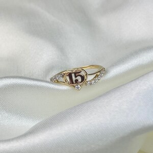 14K Two Tone Gold 15 Years Birthday Cubic Zirconia Heart Quinceanera ...