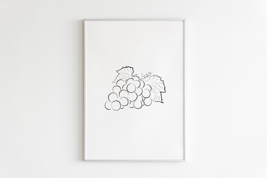 Grape Line Art Print - Grape Wall Art, Printable Kitchen Wall Decor ...