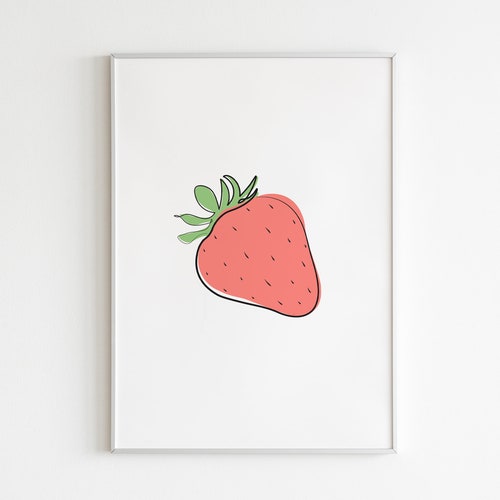 Strawberry Wall Art Line Art Fruit Print Abstract - Etsy