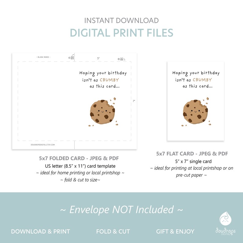 Digital Cookie Birthday Card - PRINTABLE Cookie 5x7 Card, Funny ...