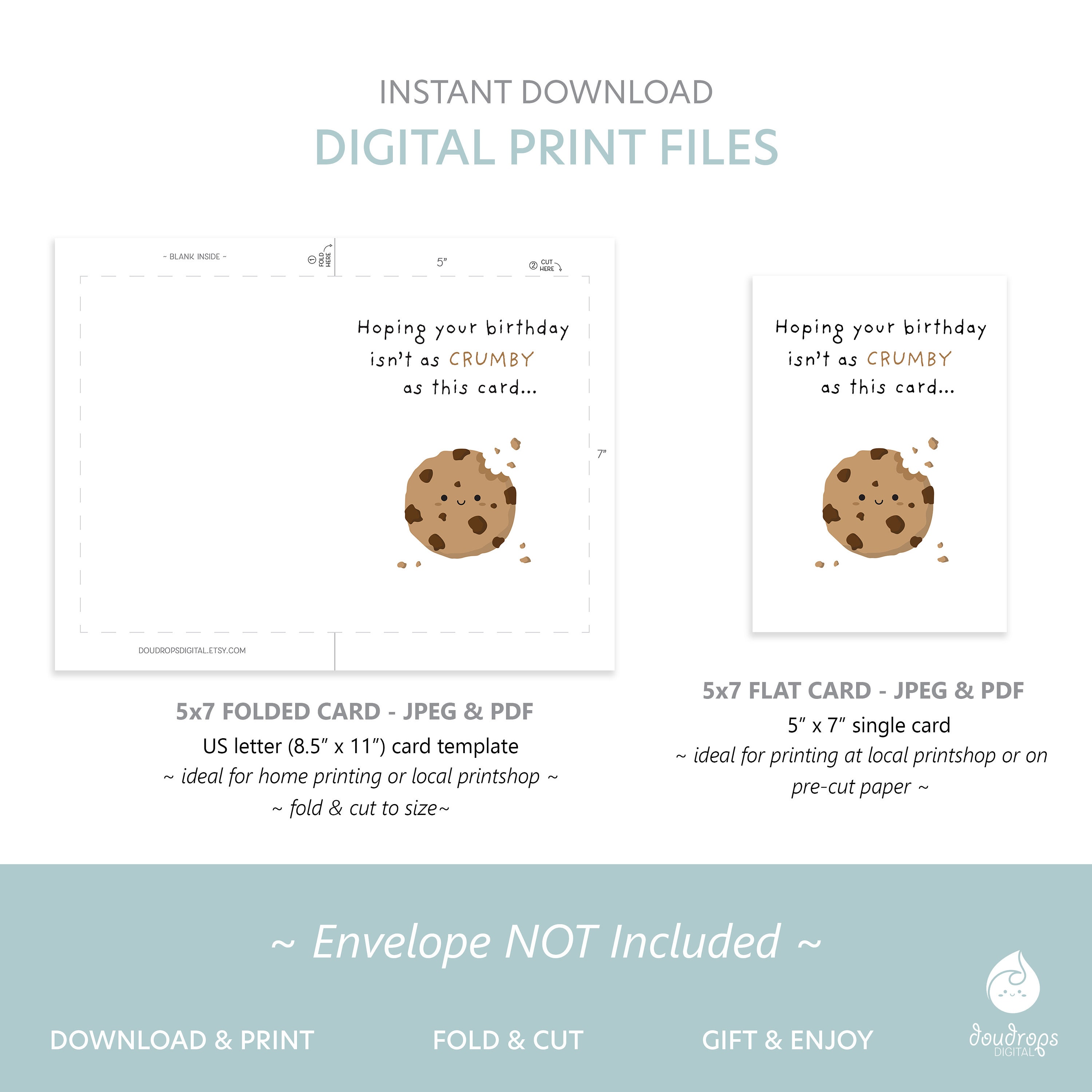 Digital Cookie Birthday Card - PRINTABLE Cookie 5x7 Card, Funny ...