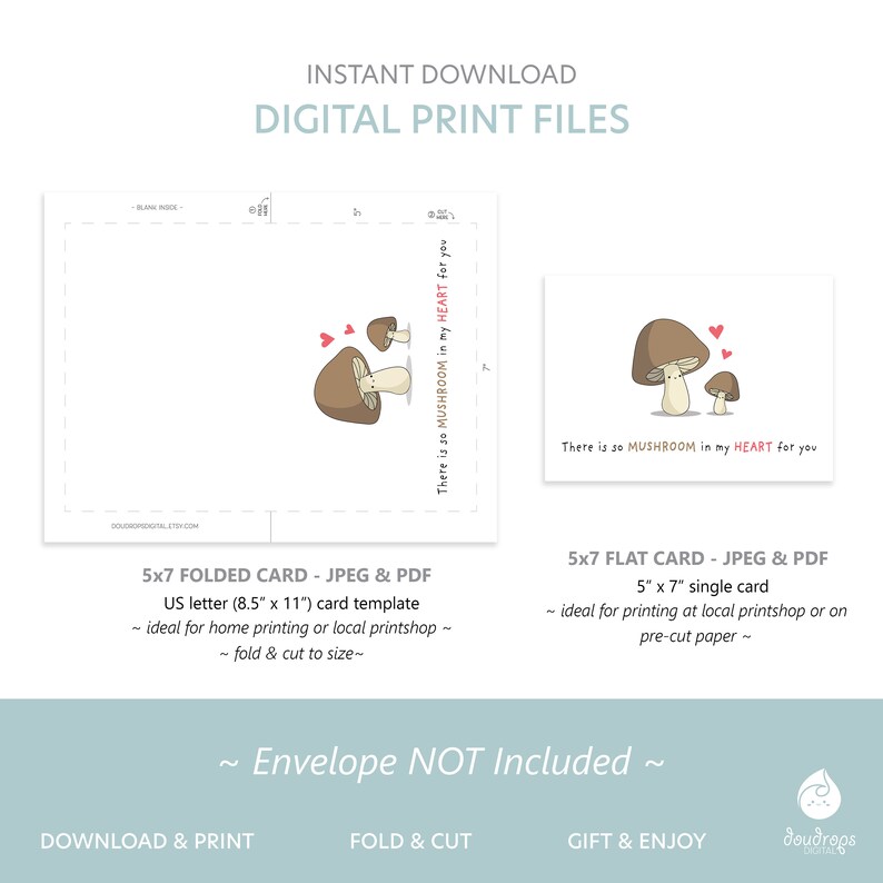 So Mushroom in My Heart - PRINTABLE Valentine's Day Card, 5x7 Card ...