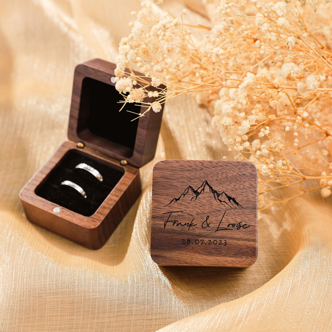 Custom Wooden Ring Box, Personalized Wedding Ring Box, Double Slot Ring ...