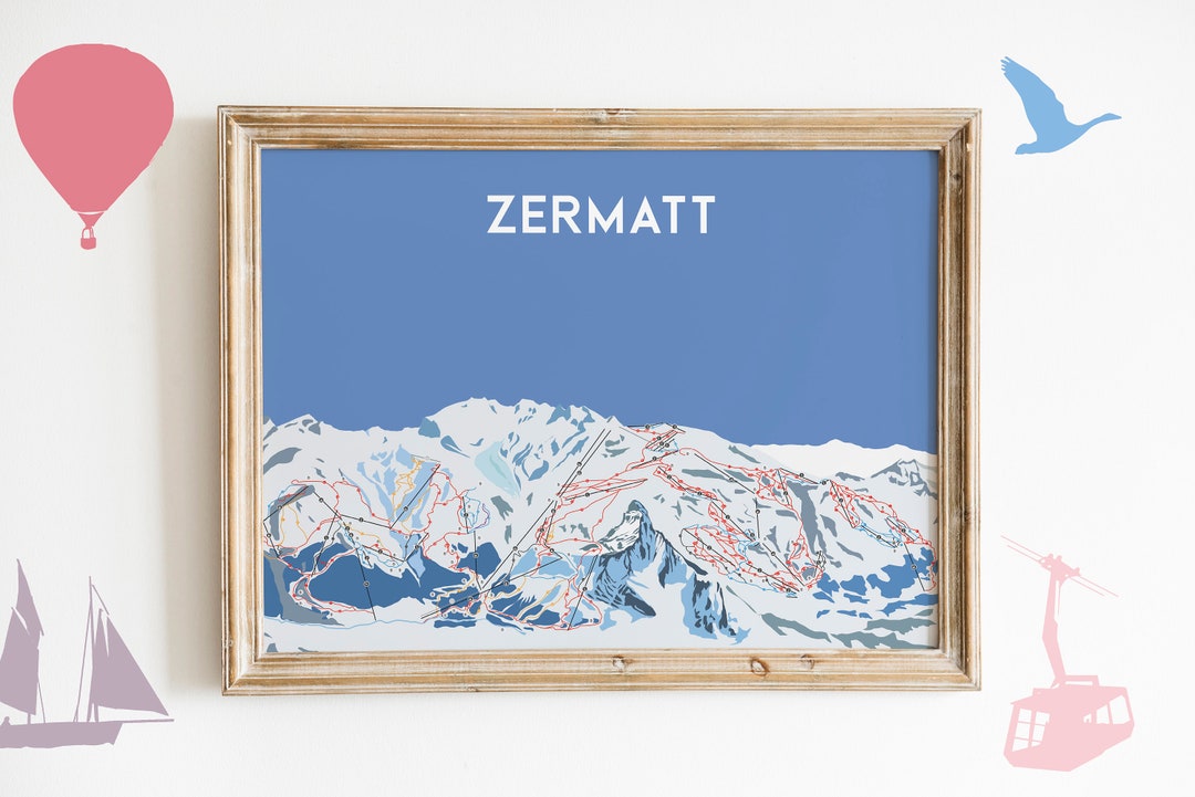 Zermatt Ski Piste Map Illustrated Art Print - Etsy