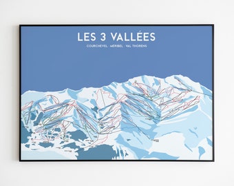 3 Valleys - Ski Piste Map Poster/print (courchevel, Meribel, Val ...