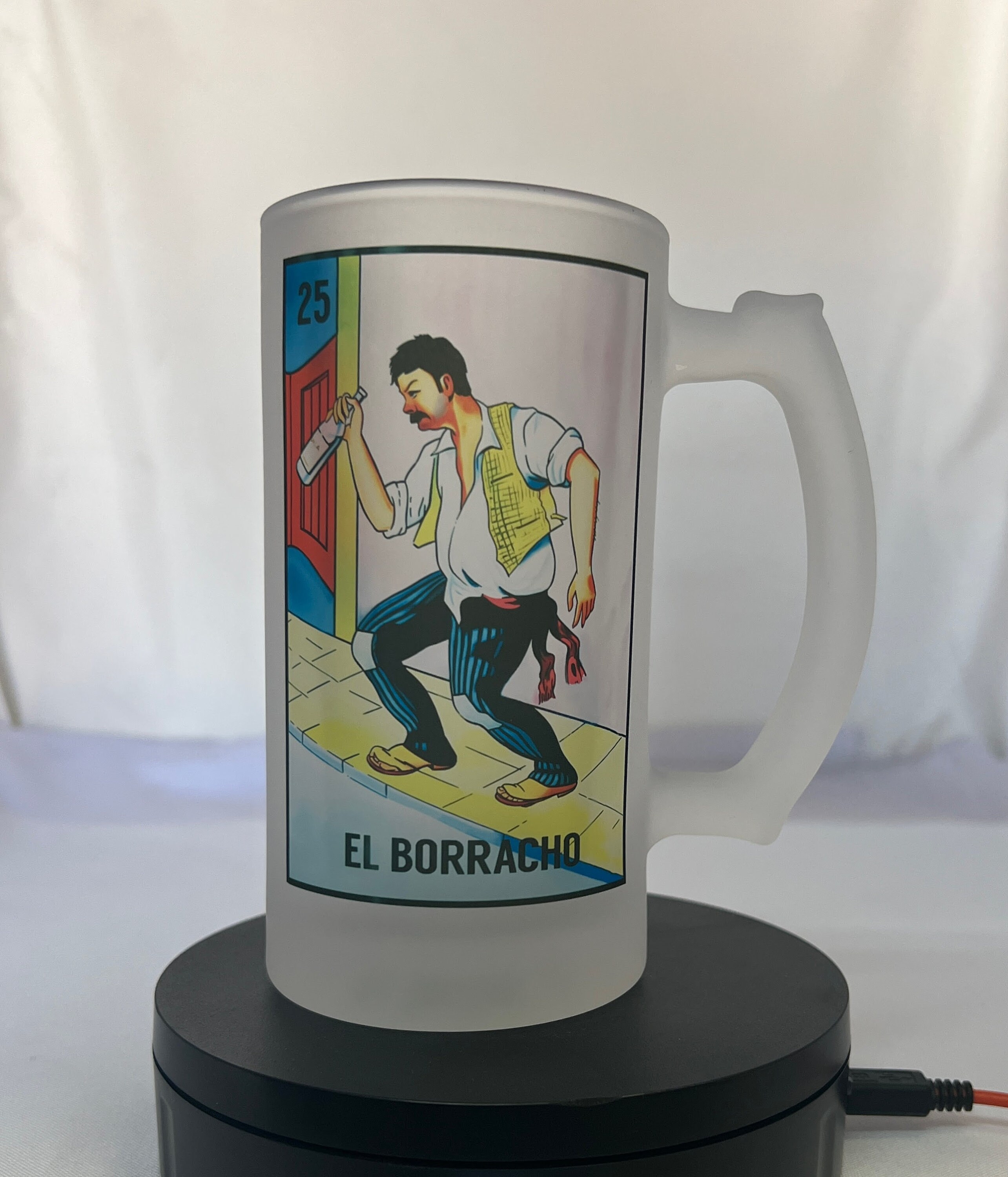 El Borracho Loteria Card Custom Frosted Glass Beer Mug-16oz - Etsy