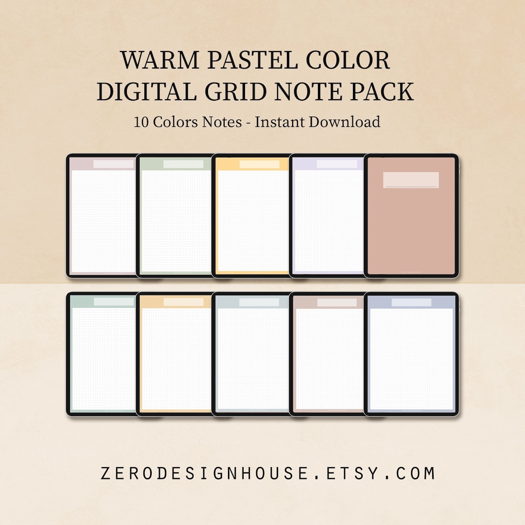Warm Pastel Color Digital Grid Notes, 10 Colors, Goodnotes, Notability ...