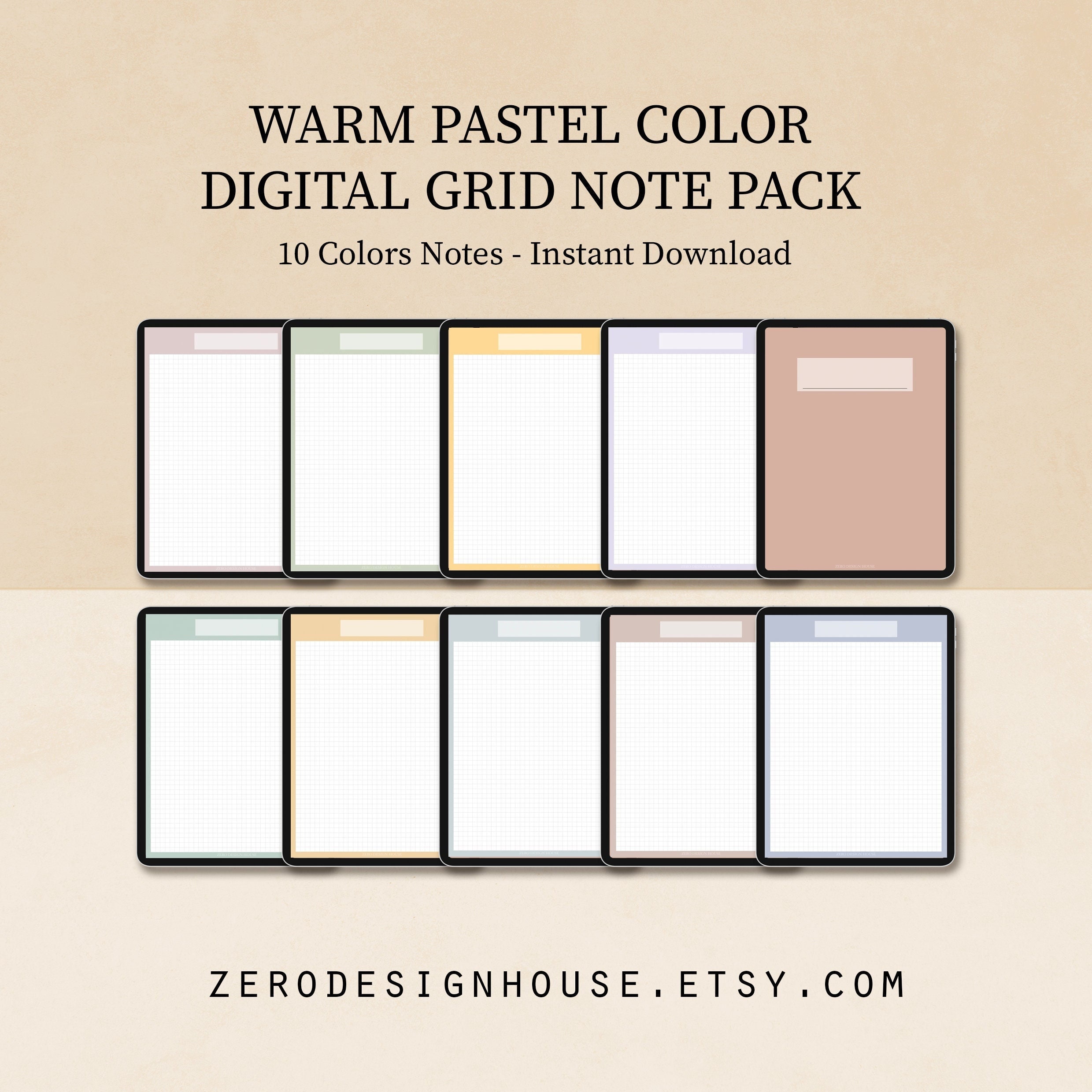 Warm Pastel Color Digital Grid Notes, 10 Colors, Goodnotes, Notability ...