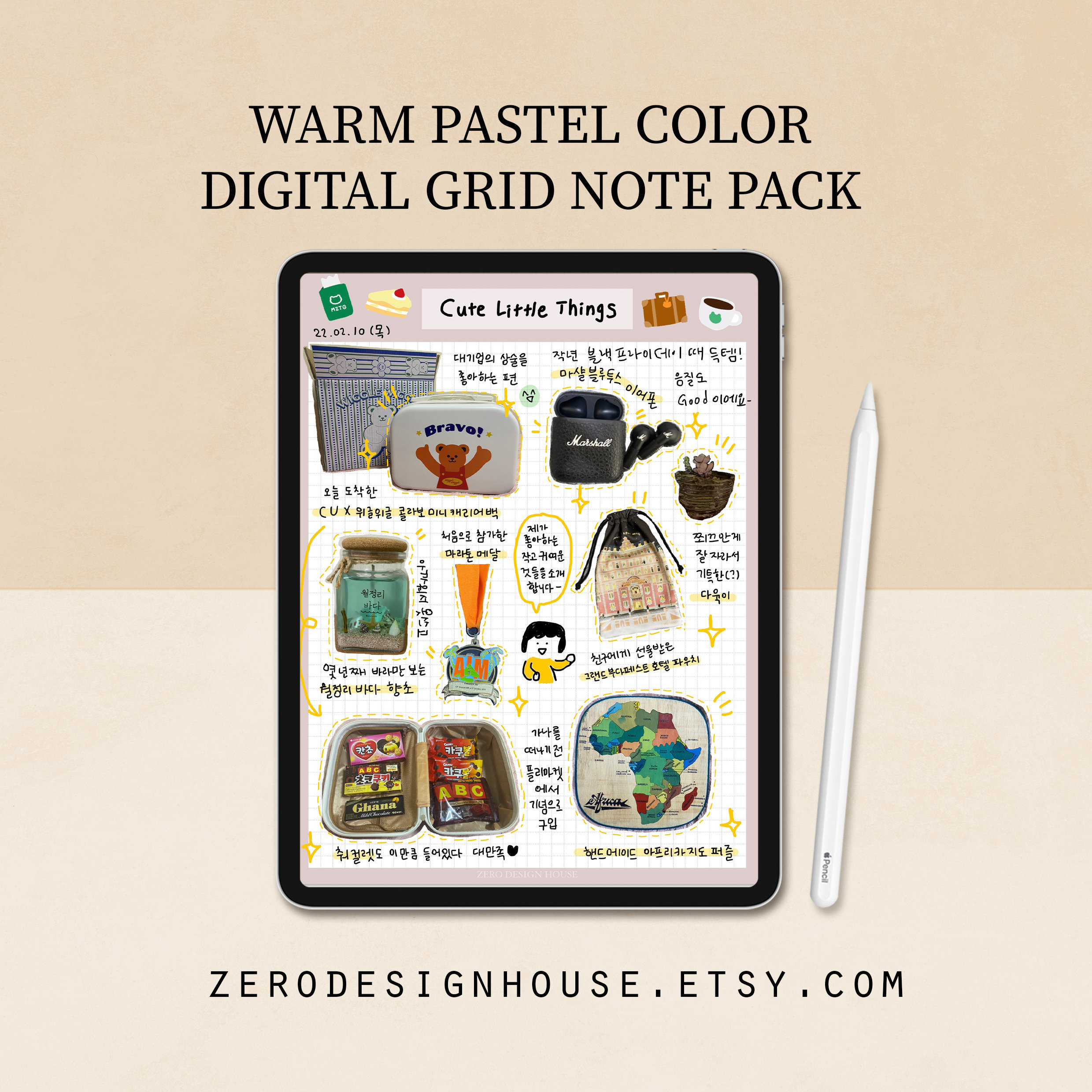 Warm Pastel Color Digital Grid Notes, 10 Colors, Goodnotes, Notability ...