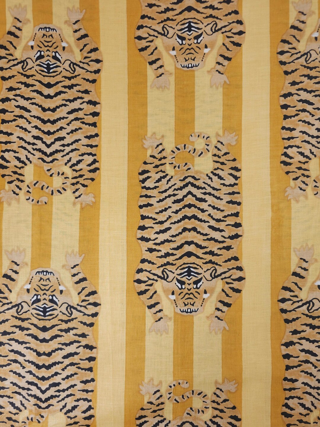 Marigold/yellow Stripe Tiger Block Print Cotton Fabric - Perfect for ...