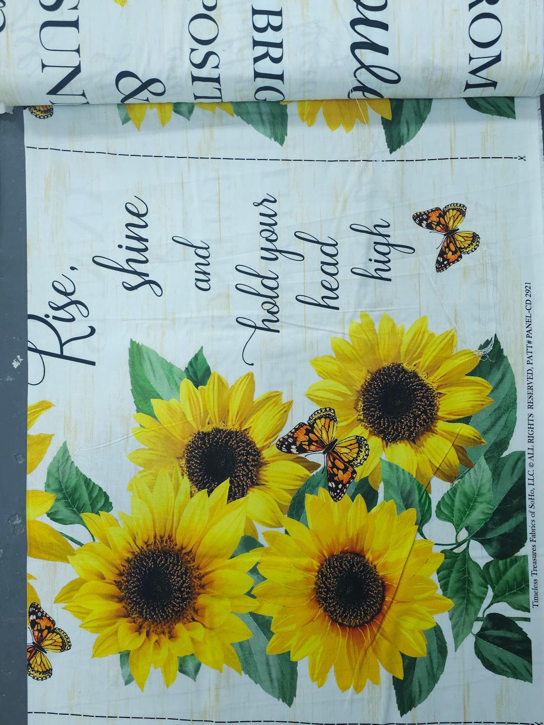 Sunflower Positive Affirmations Panel 100% Cotton Fabric - 45” (114cm ...