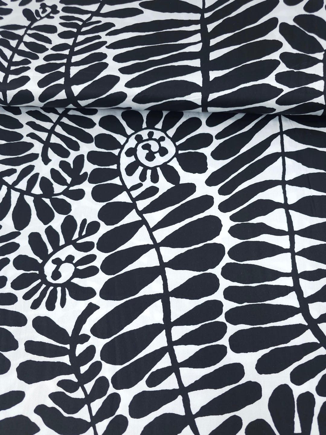 Black/white Palm Vine Cotton Sateen - Kaffe Fassett 106" *EXTRA WIDE ...