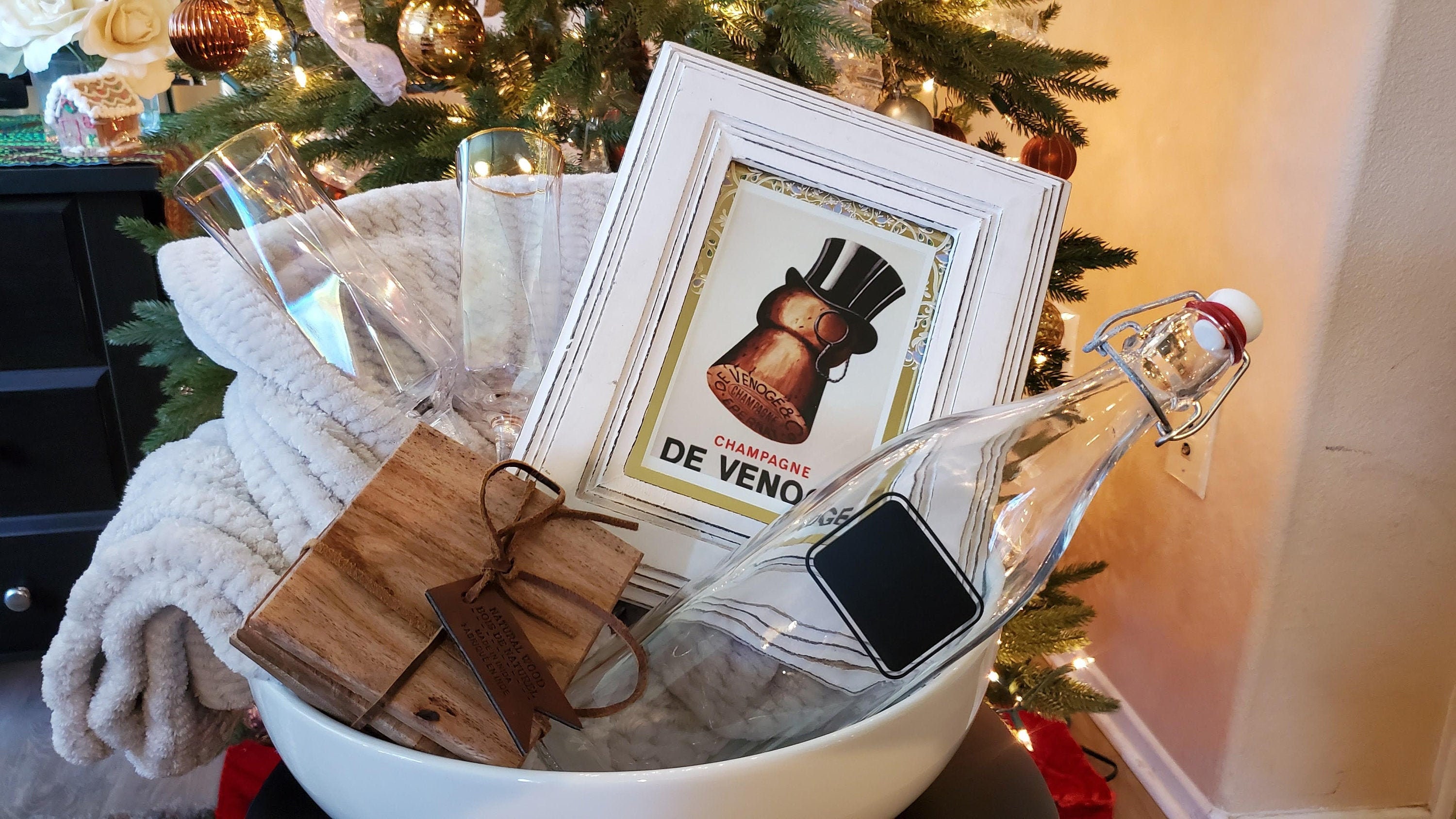 Deluxe Let's Make a Toast Gift Basket with Large Porcelain Serving Bowl ...