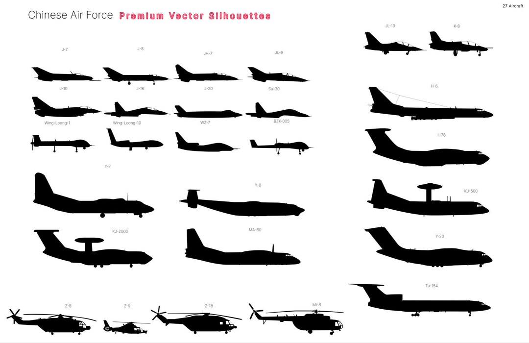 Premium Vector Silhouettes - Chinese Air Force Aircraft - Etsy
