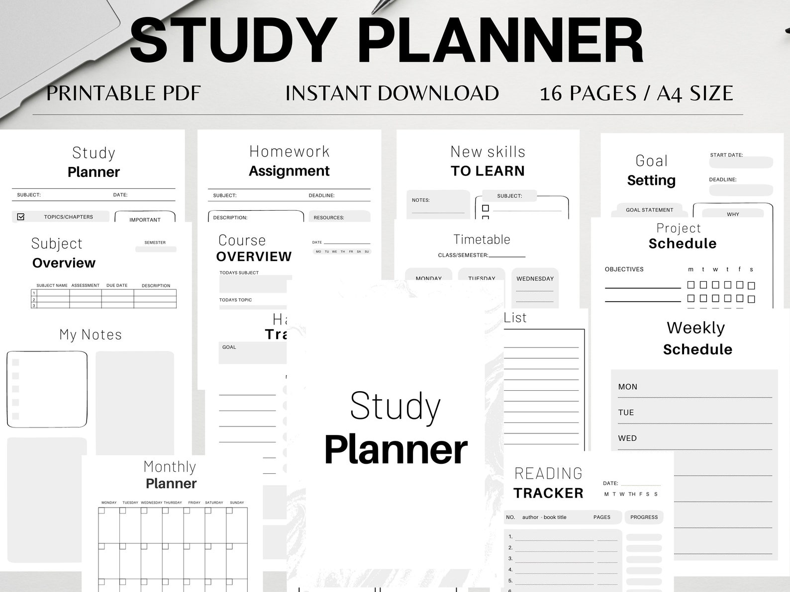 Study Planner, Student Planner, Personal Printable Planner, College ...