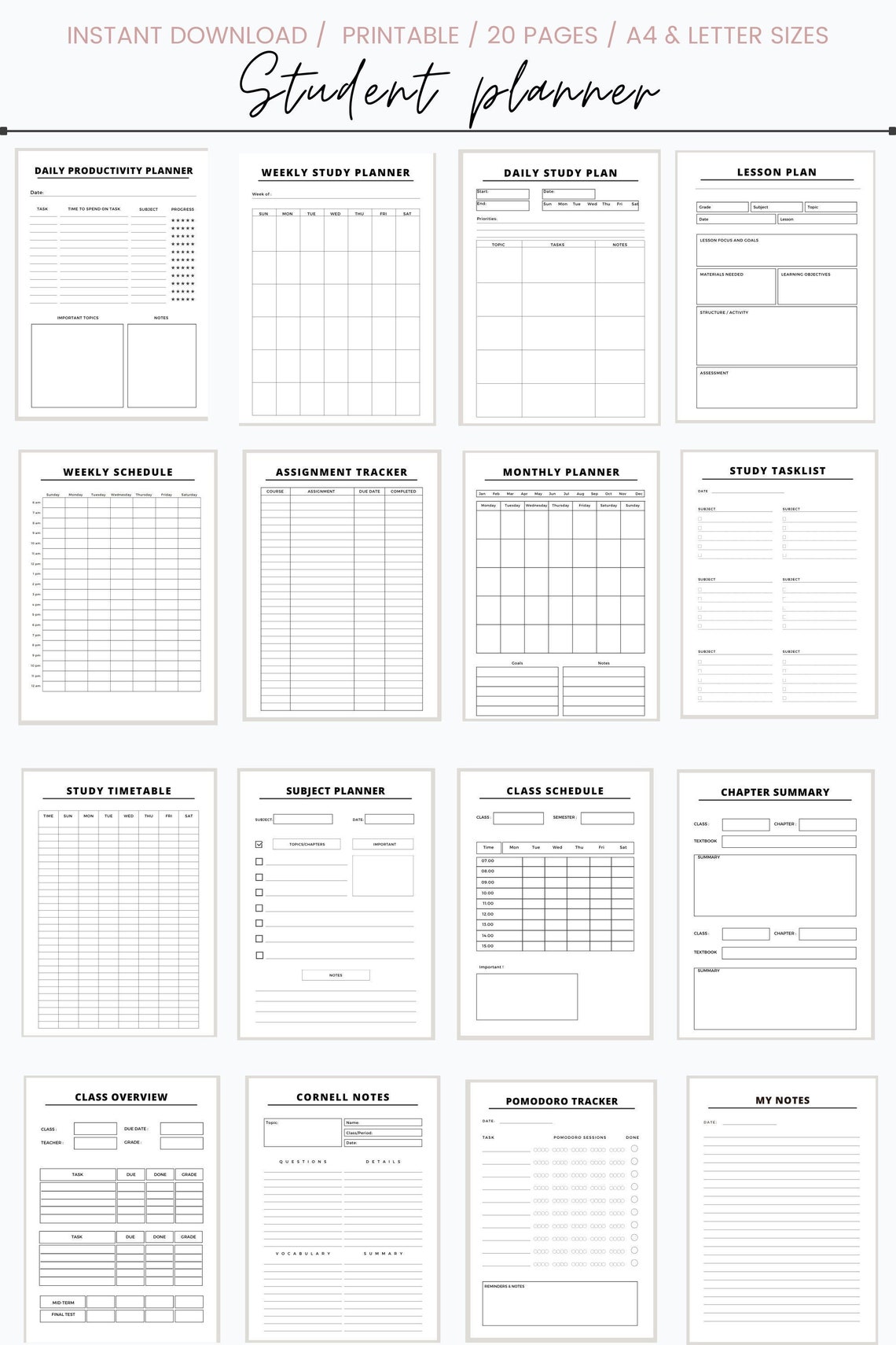 STUDENT PLANNER Imprimible /organizador De Estudios/planificador ...